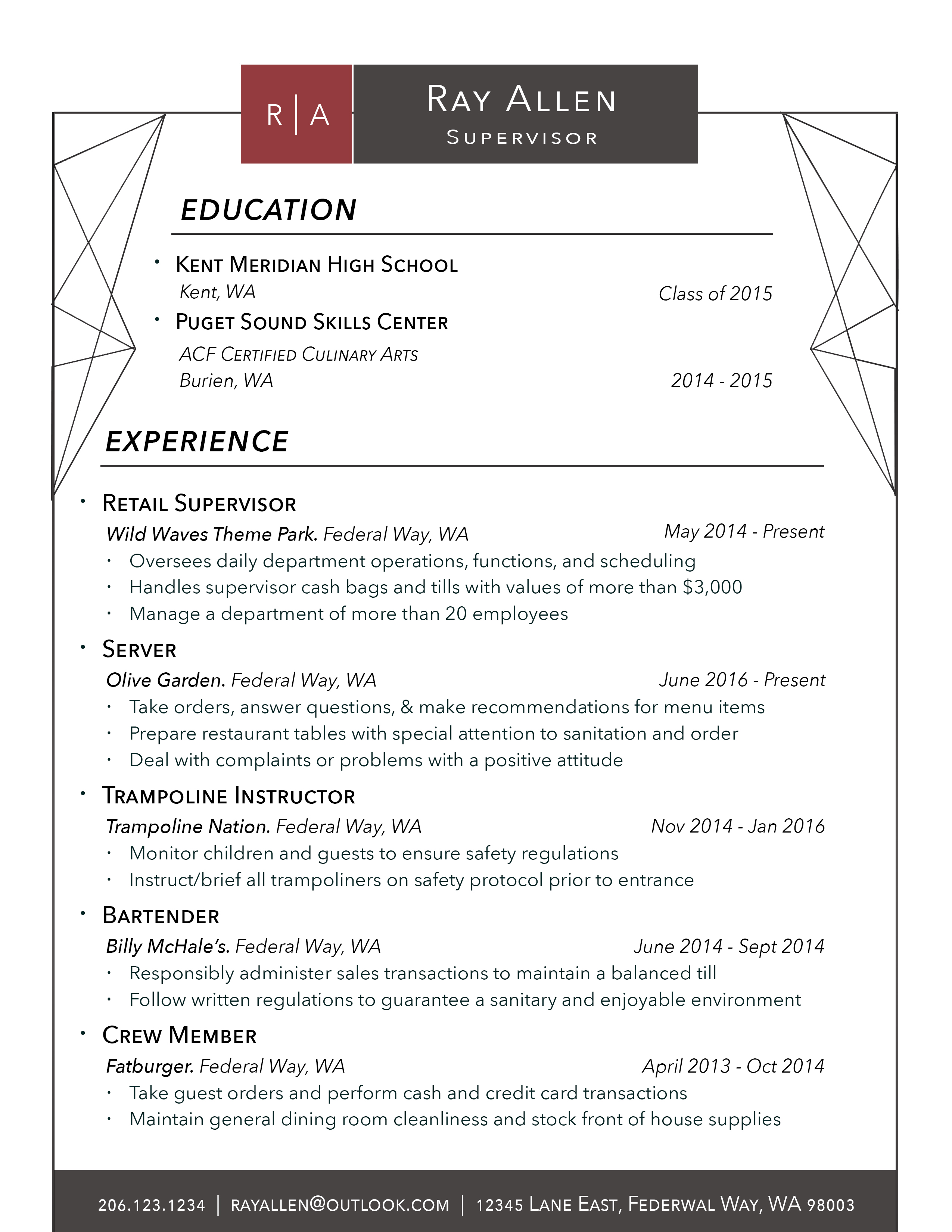 resume design – elise ruth anderson